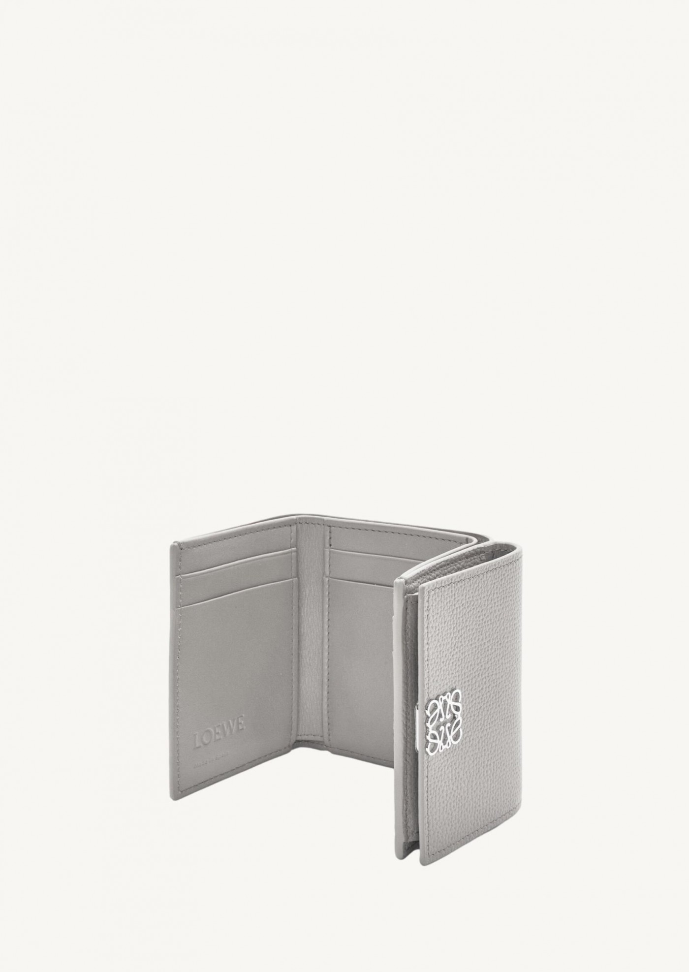 Anagram Trifold Wallet In Pebble Grain Calfskin Grey Loewe