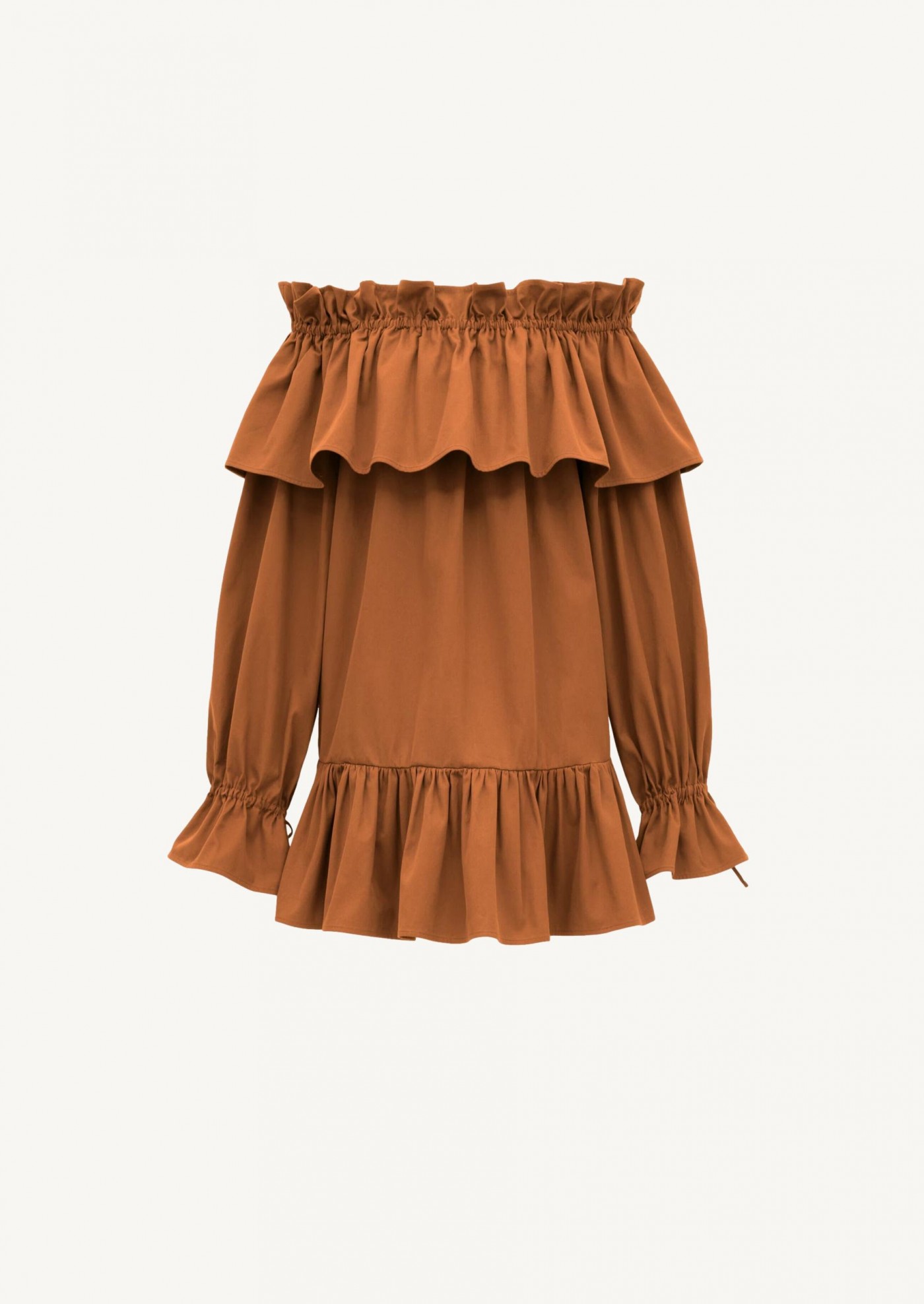Ruffled dress in caramel cotton twill - Saint Laurent