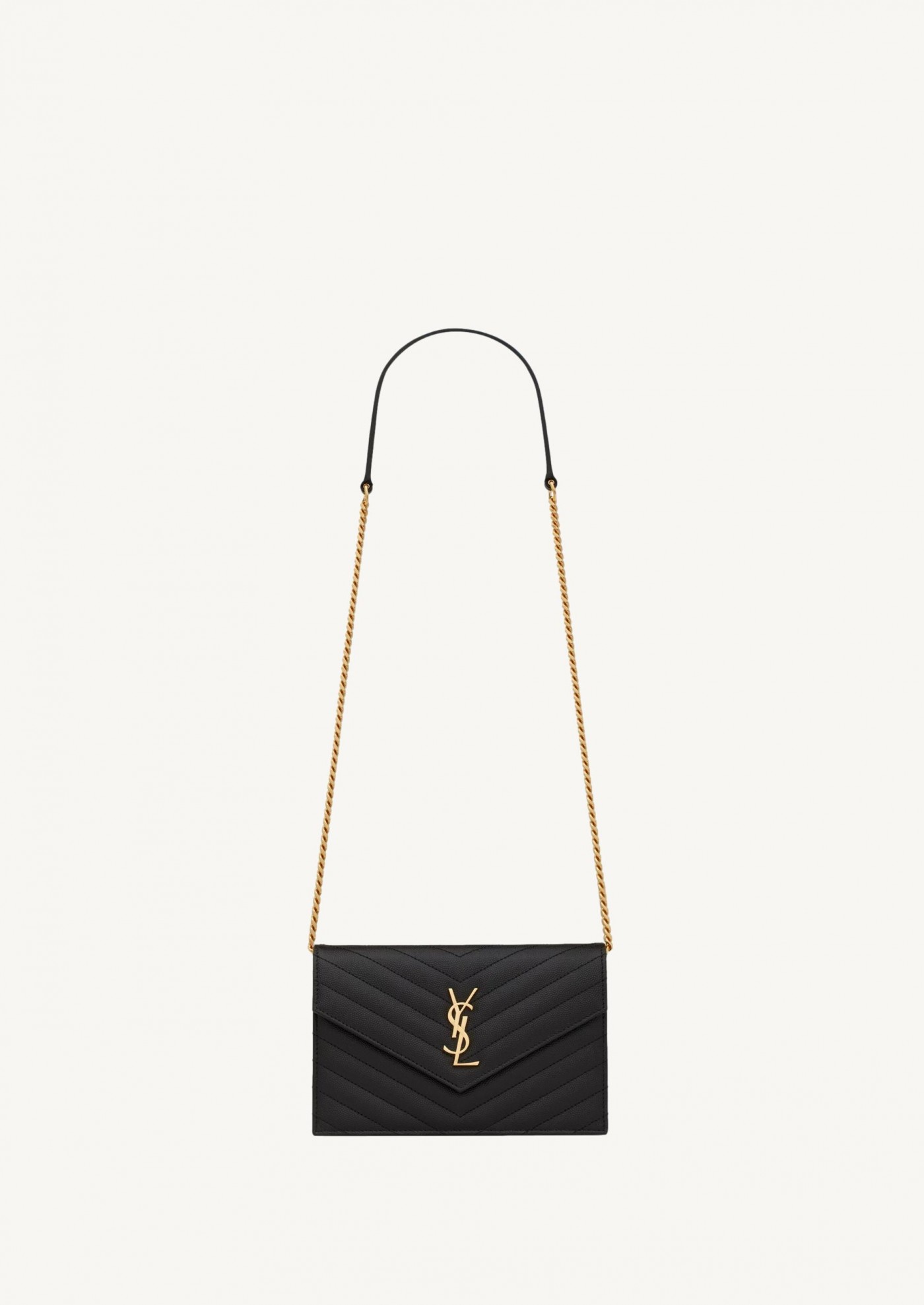Cassandre envelope chain wallet powder grain black and gold - Saint Laurent